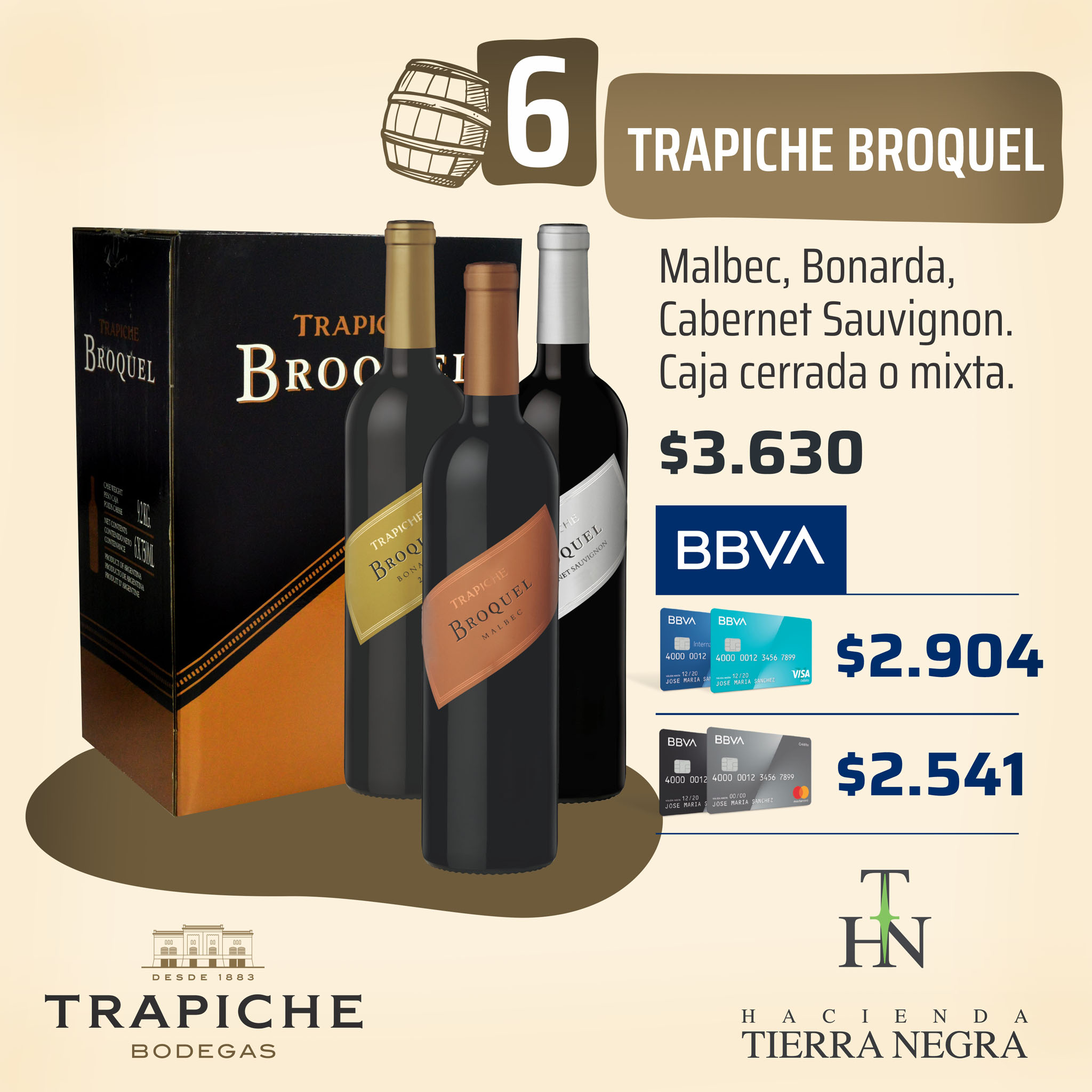 Broquel Malbec, Cabernet Sauvignon o Bonarda. Caja cerrada o mixta ...